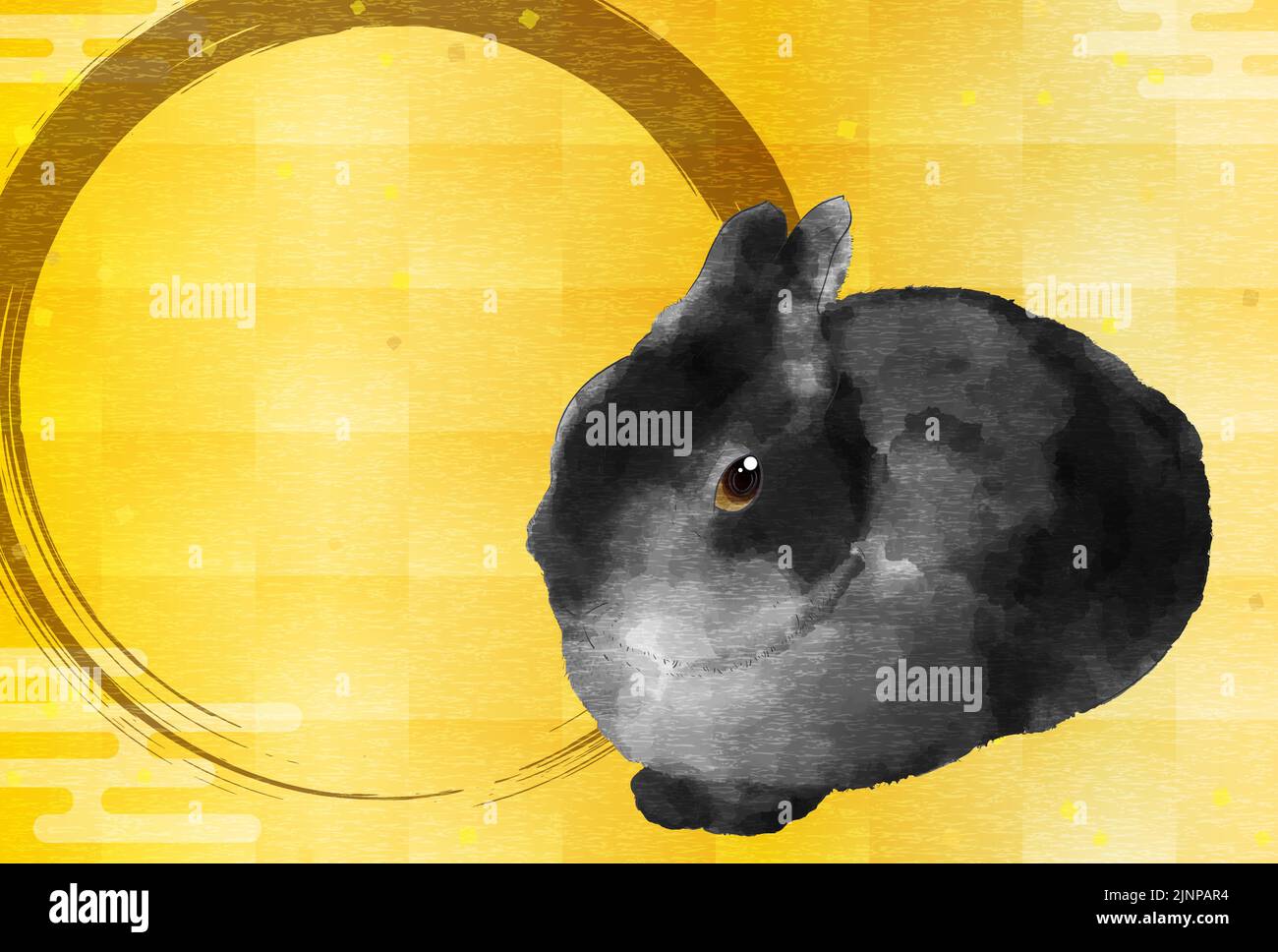 Japanese New Year card for the Year of the Rabbit 2023, black rabbit ...