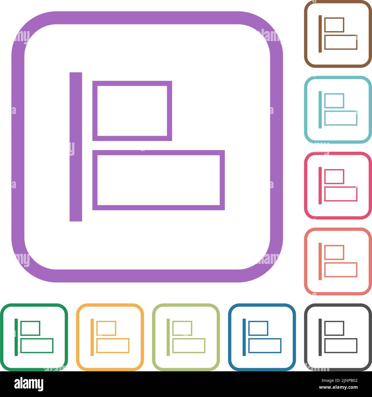 Align to left outline simple icons in color rounded square frames on ...