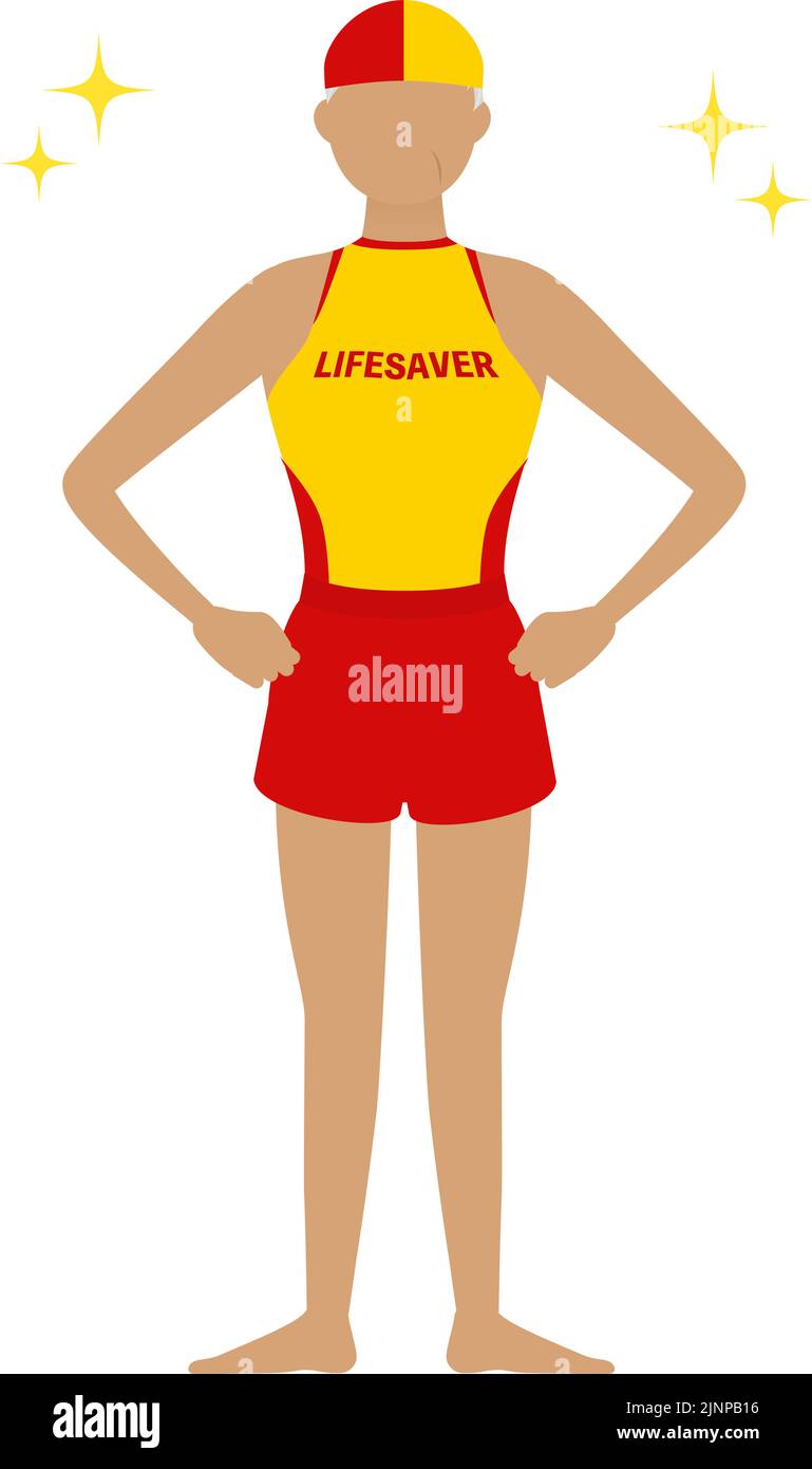 Senior Female lifesavers in poses, Put your hands on your hips with ...