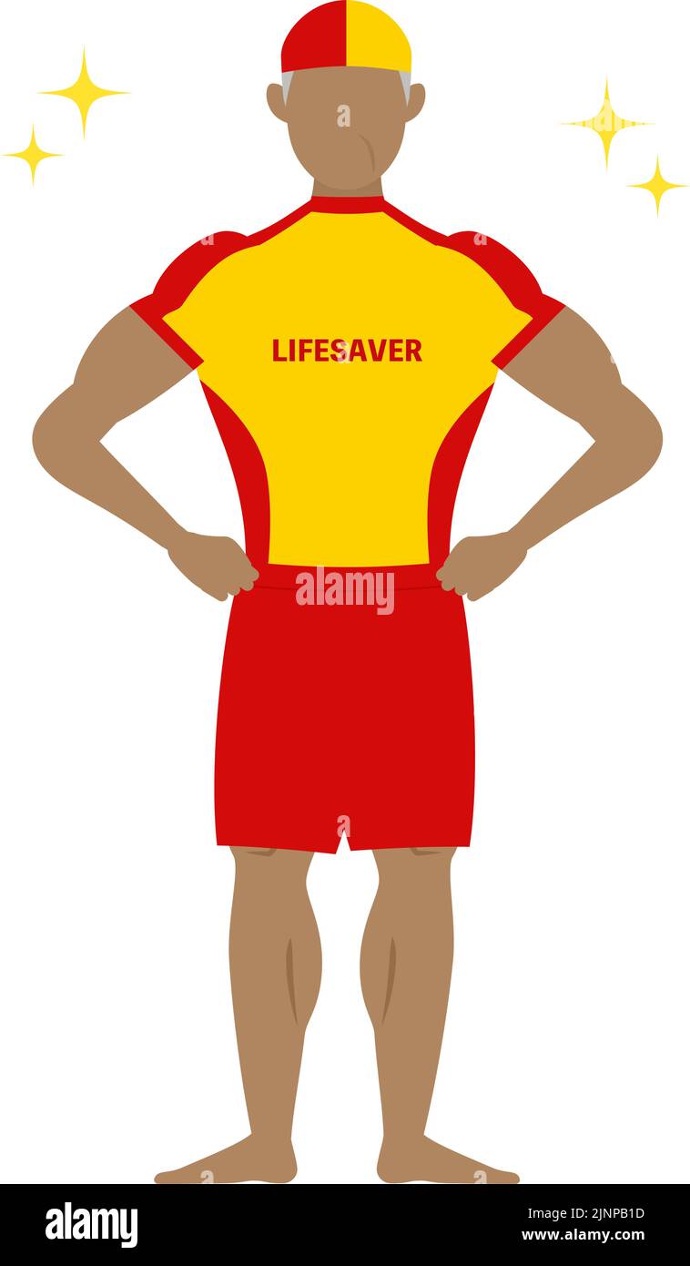 Senior Male lifesavers in poses, Put your hands on your hips with your ...