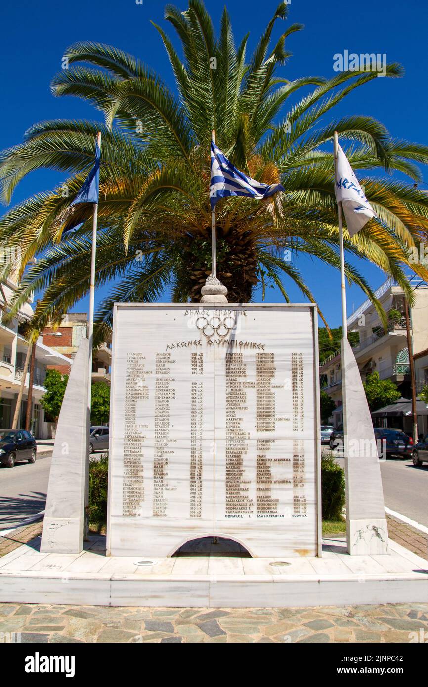 Sparta, Greece, July 20, 2022. Plaque to ancient and modern Olympic ...