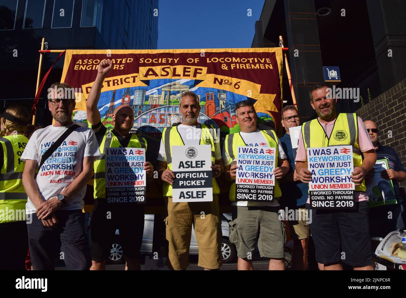 London, UK. 13th August 2022. ASLEF picket at Euston Station. Train ...