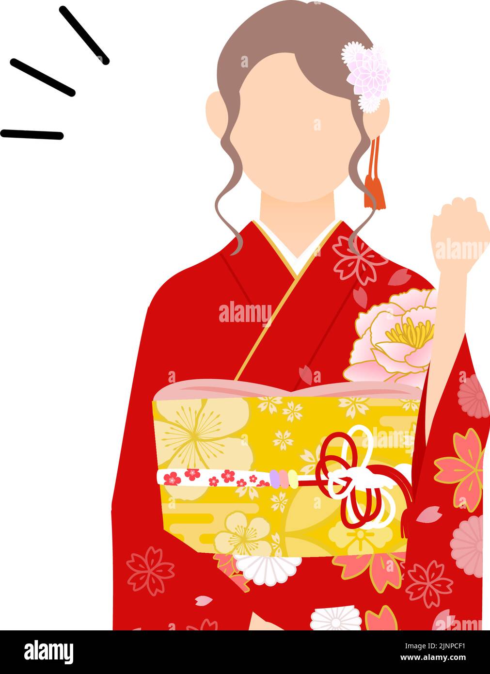 A woman in kimono, wearing a furisode (long-sleeved kimono)strike a ...