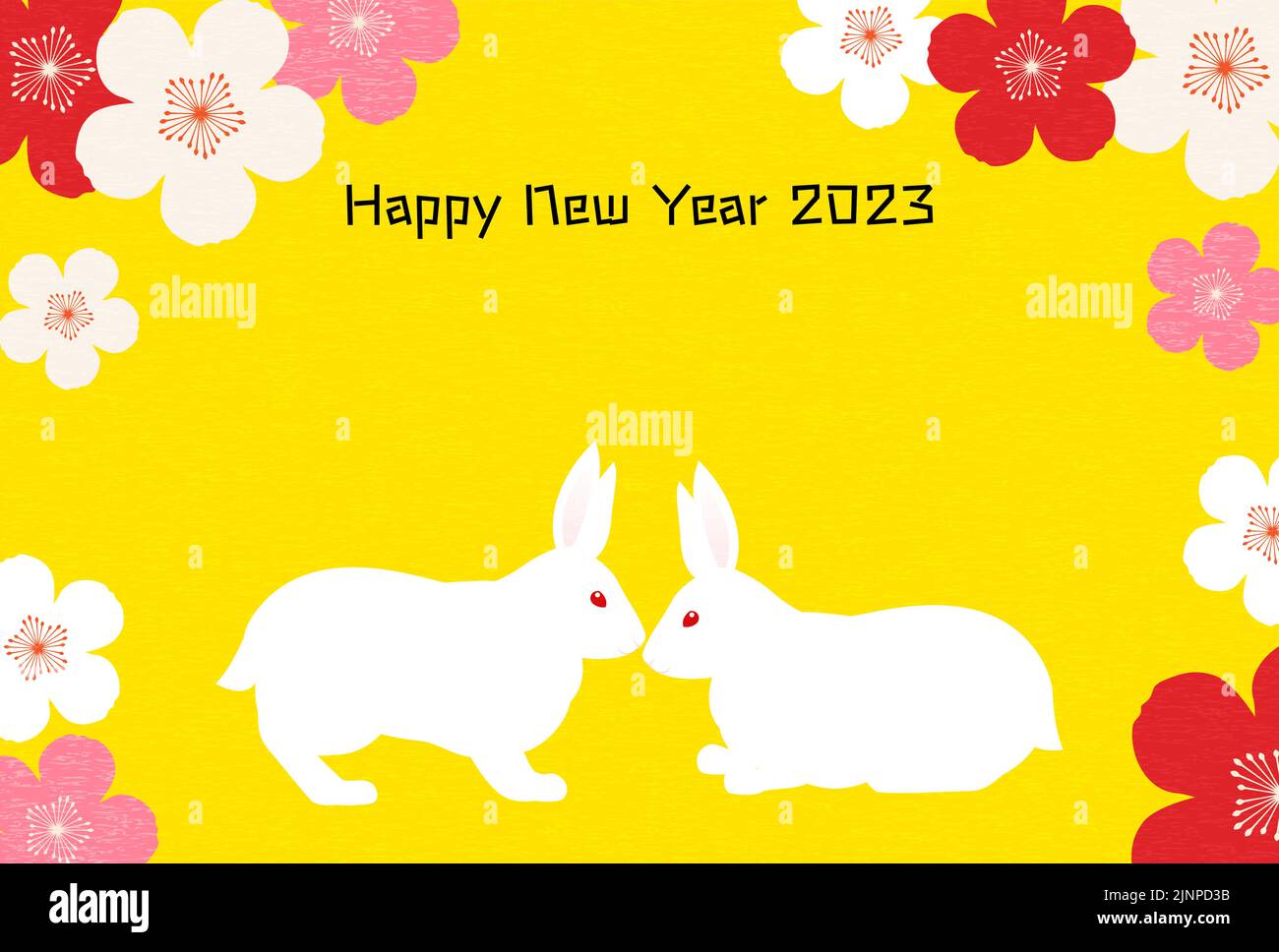 New Year's cards for the Year of the Rabbit 2023 Rabbit and plum Stock ...