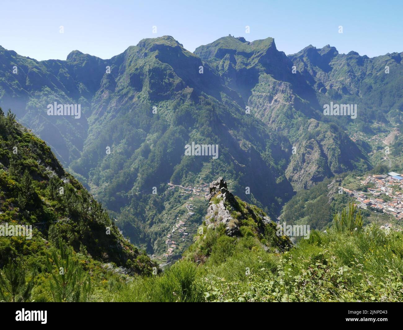 Foggy european Curral das Freiras village in nuns valley on Madeira ...