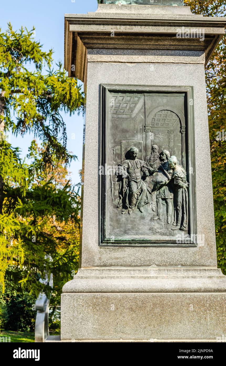 Pecs, Hungary - October 06, 2018: Statue of Ignac Szepesy and basilica ...