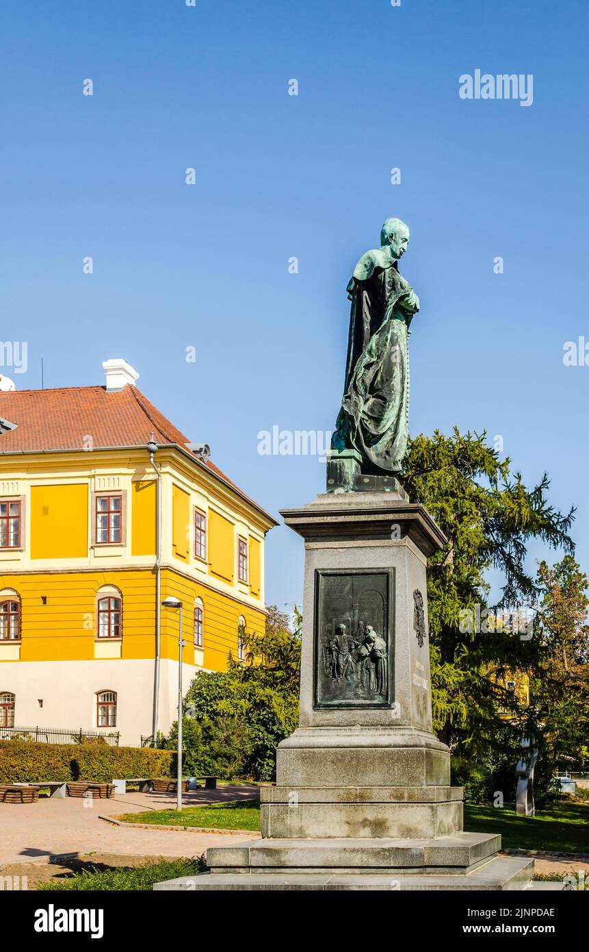 Pecs, Hungary - October 06, 2018: Statue of Ignac Szepesy and basilica ...