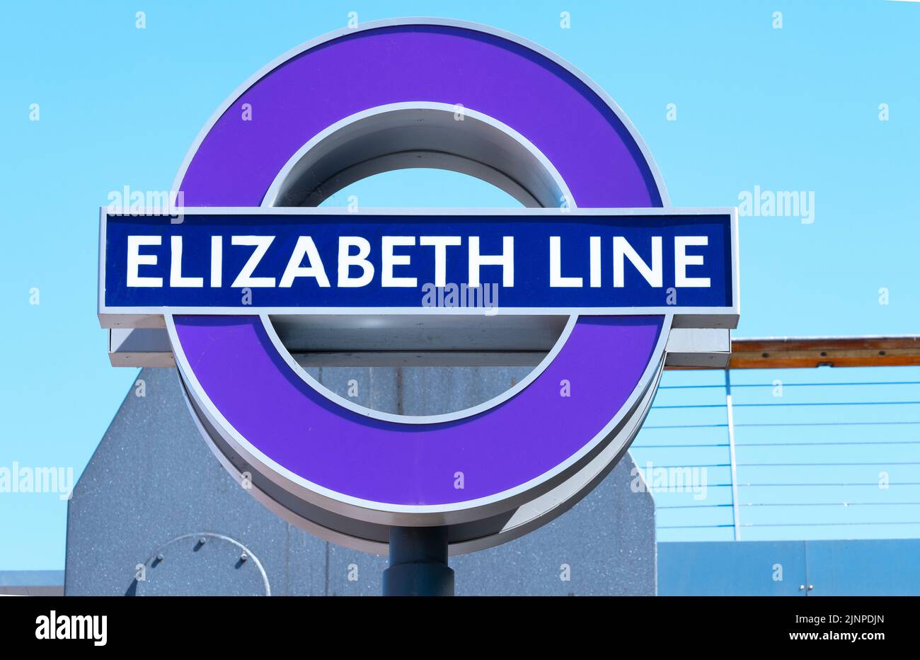 London Underground tube station sign for the Elizabeth Line at Canary ...