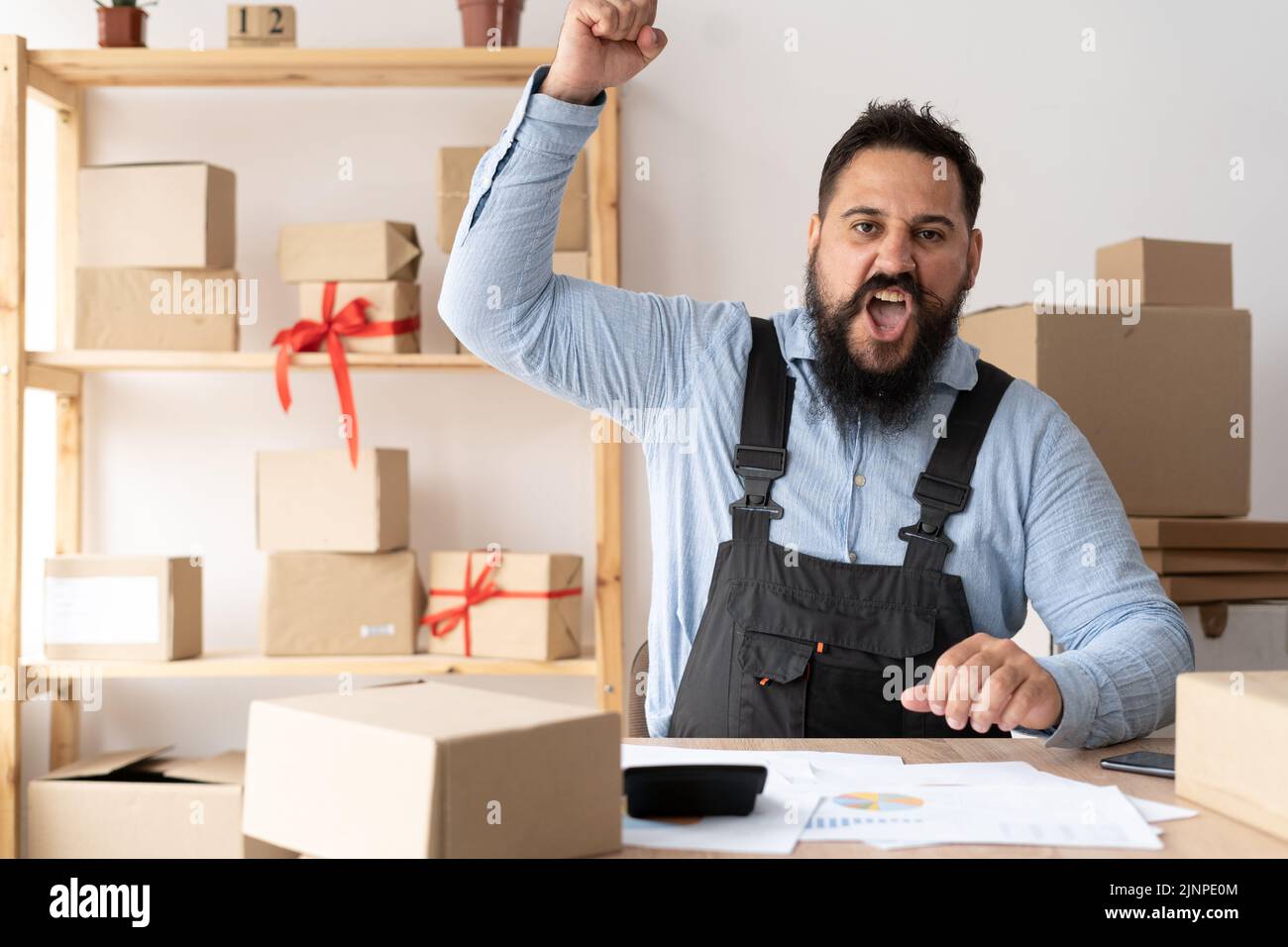 Angry screaming small business owner at home office, upset emotional ...