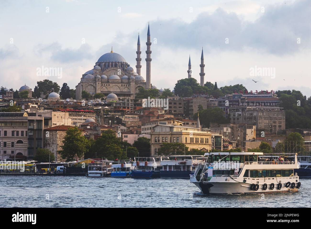 Skyline of Istanbul at evening with view of Suleymaniye mosque near ...
