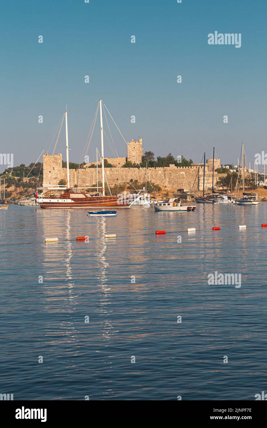 View of Saint Peter Castle (Bodrum castle) and marina in the morning ...