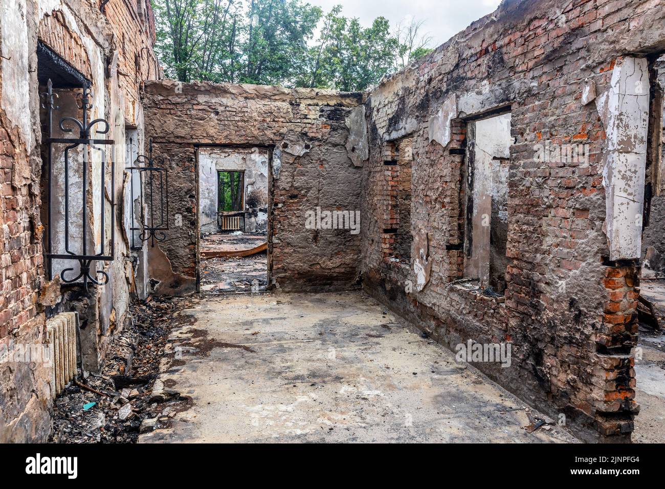 The completely destroyed building of the museum of the Ukrainian ...