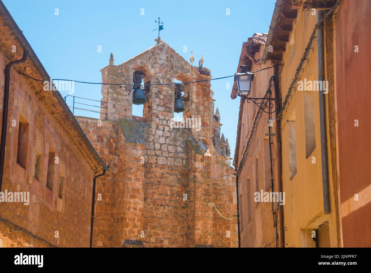 Steeple of San Miguel church. Ayllon, Segovia province, Castilla Leon ...