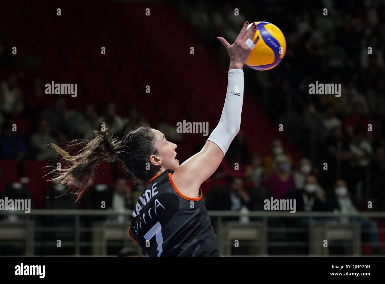 ISTANBUL, TURKEY - APRIL 30, 2022: Hande Baladin serves during Turk ...