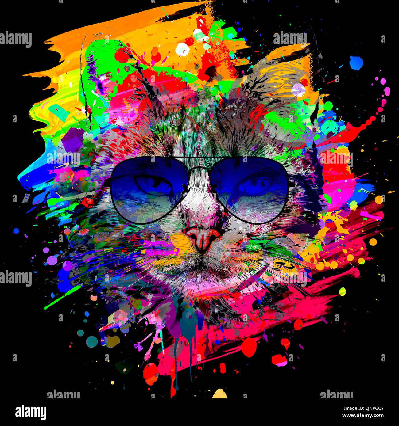 abstract colorful cat muzzle illustration, graphic design concept art ...