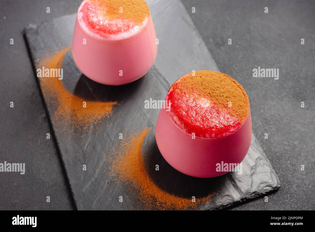 Healthy eating, coffee-free mornings. A cup of beet juice latte Stock ...