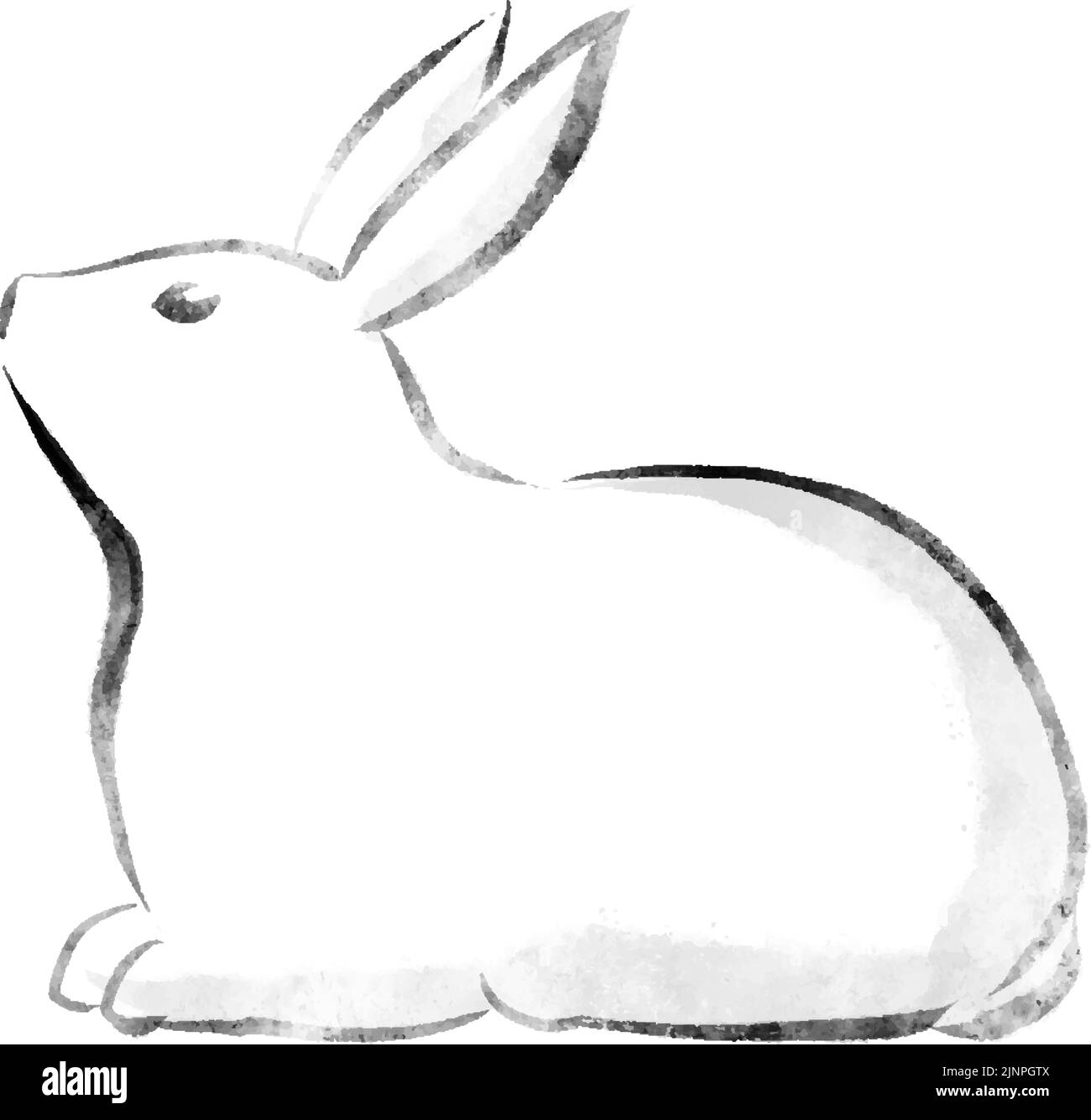 Ink painting, line drawing of a rabbit looking up while sitting Stock ...