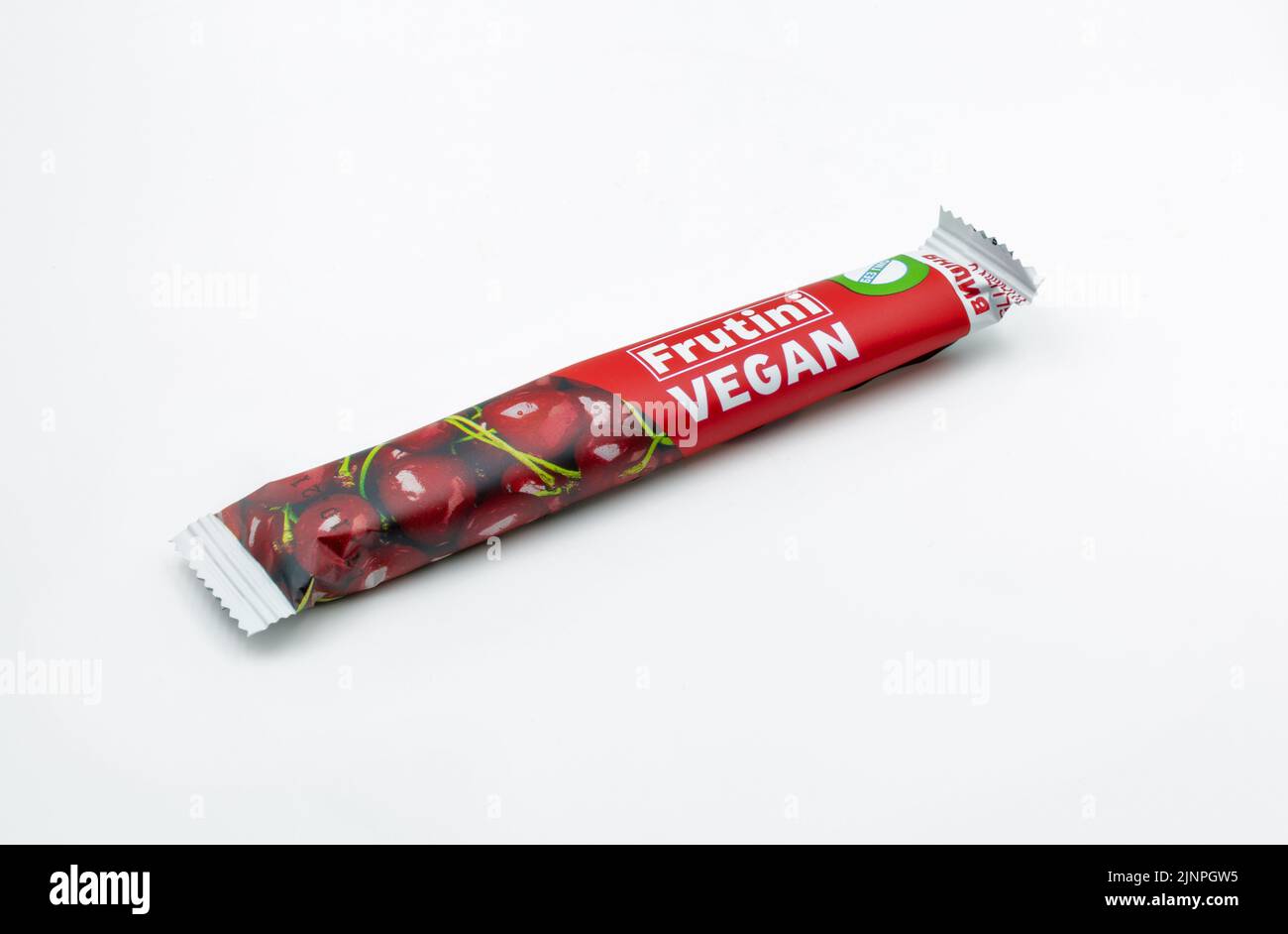 Kyiv, Ukraine - June 02, 2021: Studio shoot of Frutini Vegan cherry ...