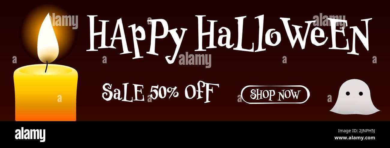 Halloween banner, glow-in-the-dark candles and ghosts Stock Vector ...
