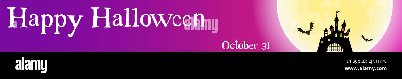 Halloween banner (for PC), full moon, castle, bats and dusk background ...