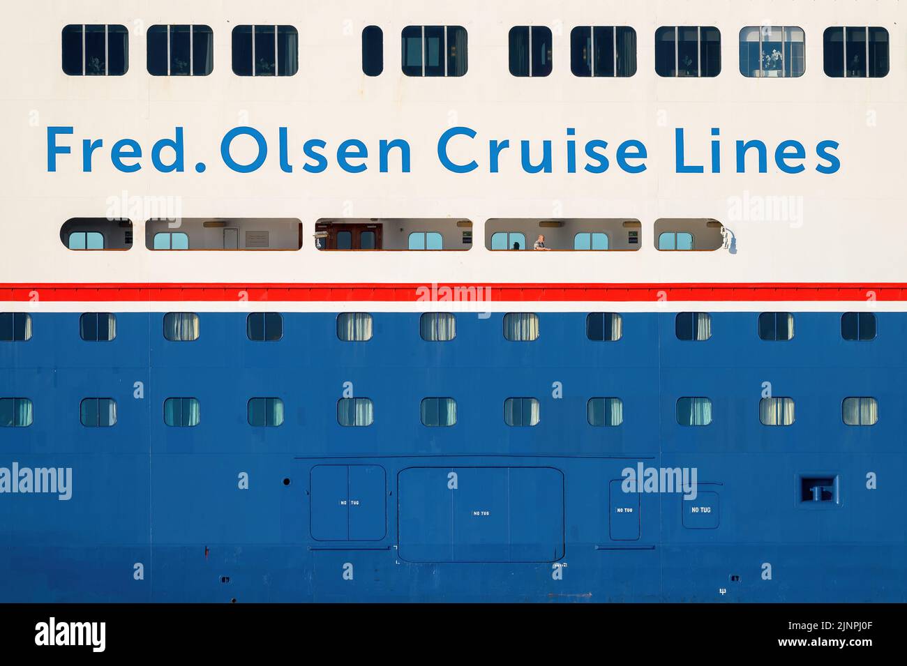 Fred. Olsen Cruise Lines branding on the cruise ship Bolette - August ...