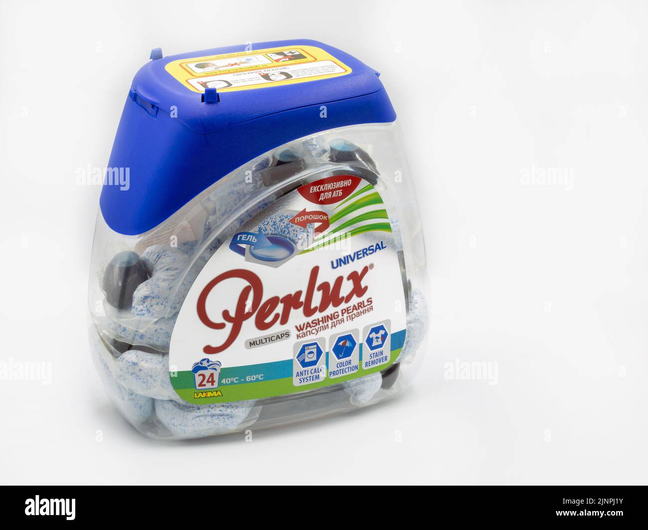 Kyiv, Ukraine - June 18, 2022: Studio shoot of Perlux universal washing ...