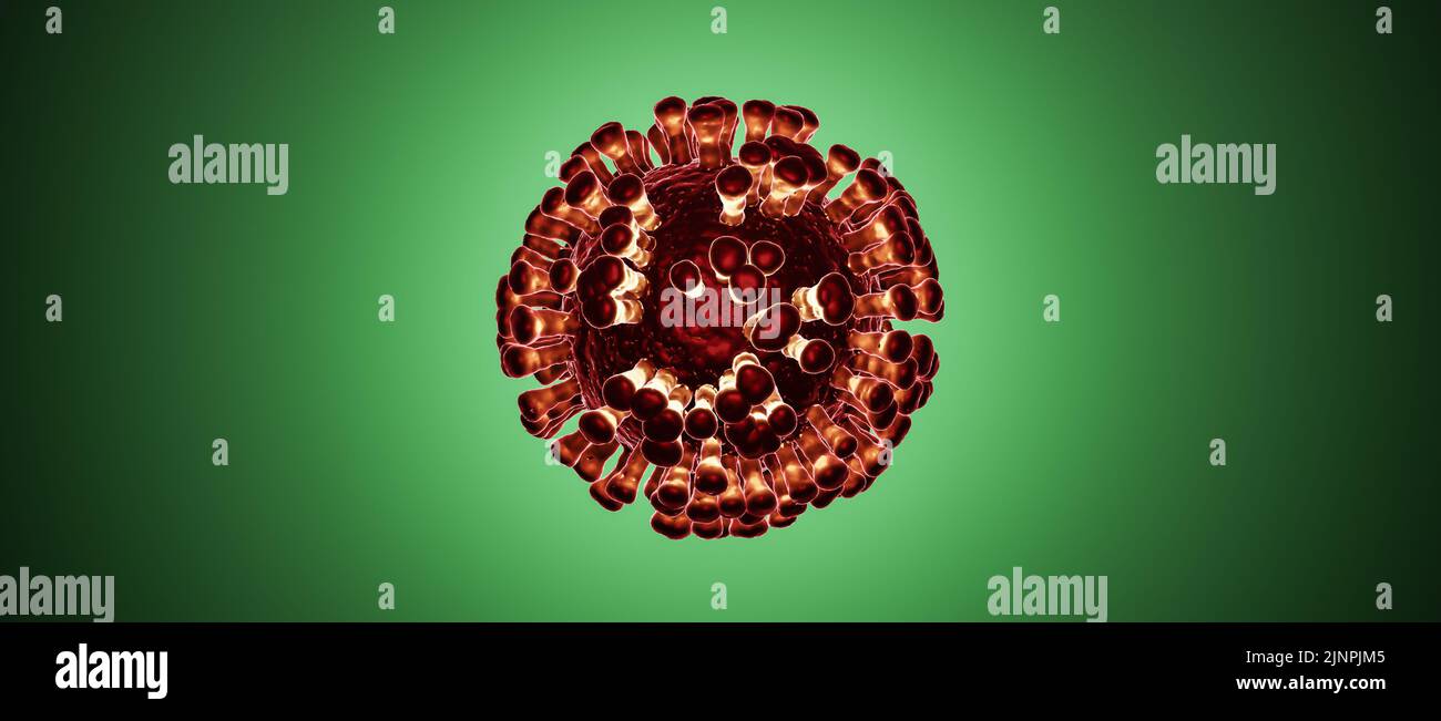 Conceptual illustration of a single virus cell on green background ...
