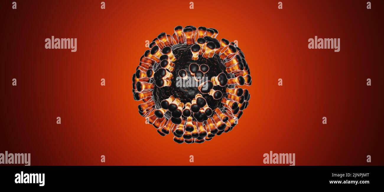 Conceptual illustration of a single virus cell on red background ...