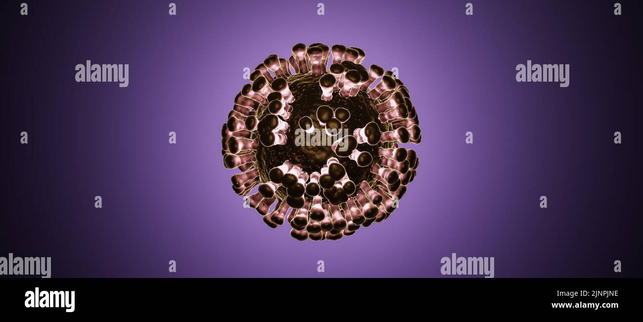 Conceptual illustration of a single virus cell on purple background ...