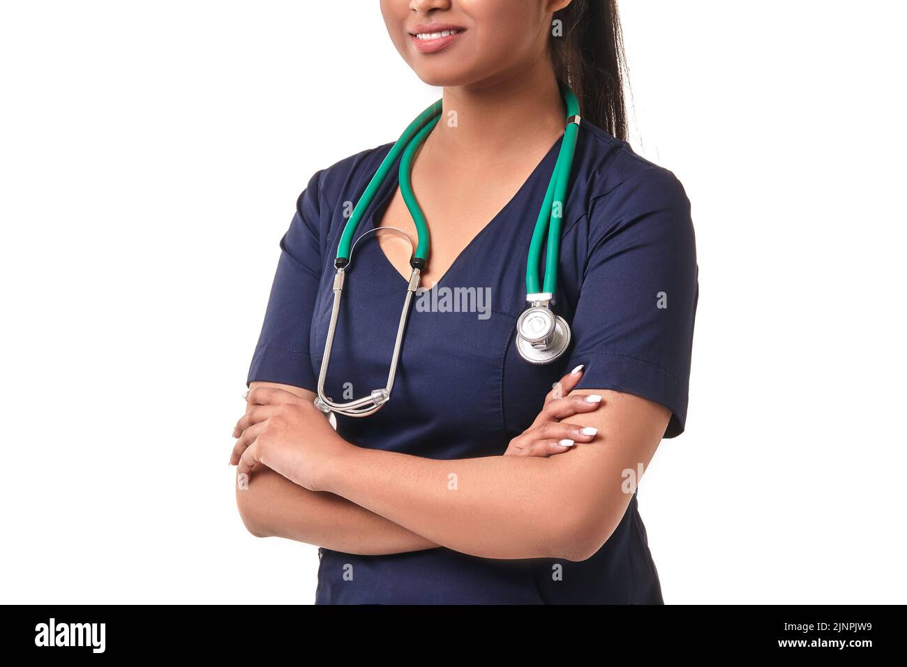 Beautiful young doctor with a stethoscope, isolated on white Stock ...