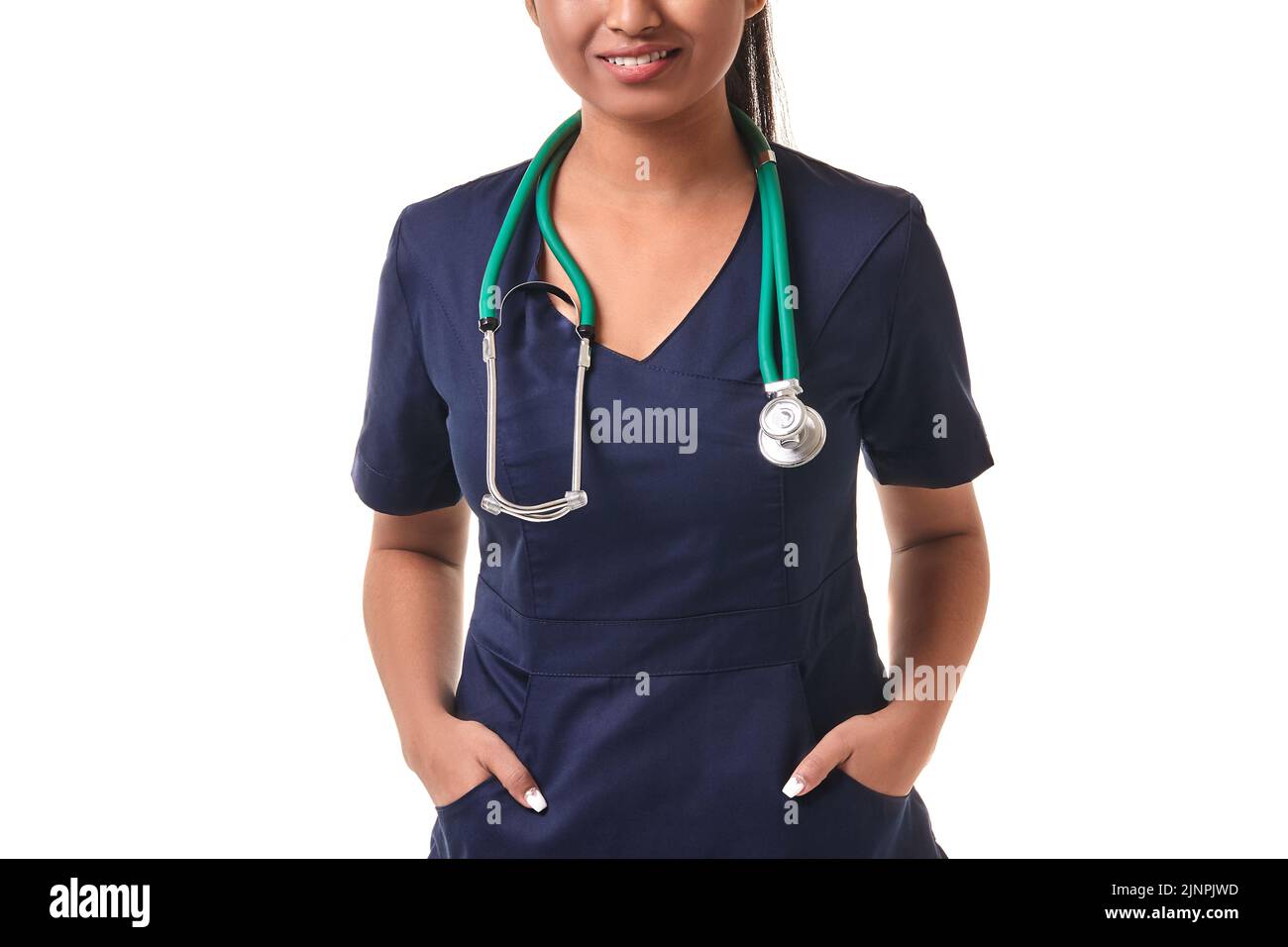 Beautiful young doctor with a stethoscope, isolated on white Stock ...