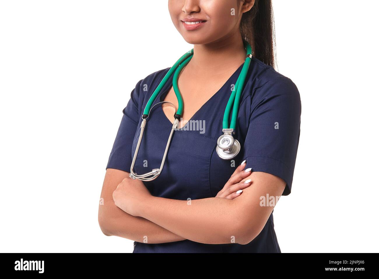 Beautiful young doctor with a stethoscope, isolated on white Stock ...