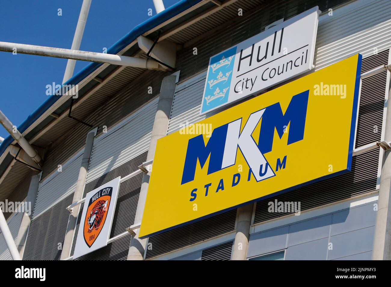 MKM Stadium branding on the outside of MKM stadium, home stadium of ...