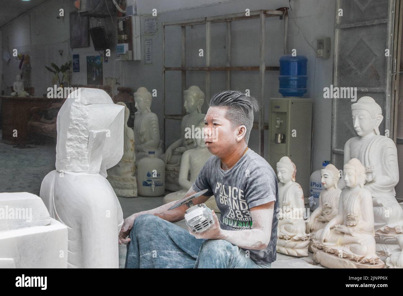 Stonemason working in Mandalay Myanmar Burma Southeast Asia Stock Photo ...