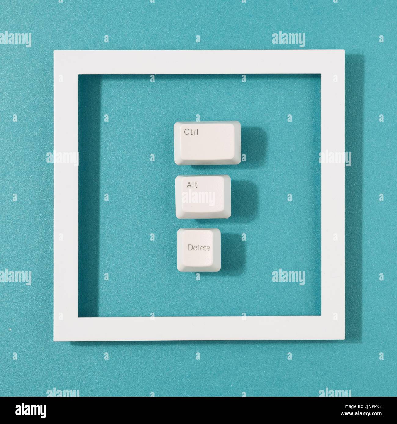Control, alt and delete retro keys with white frame. Crisis, recession ...