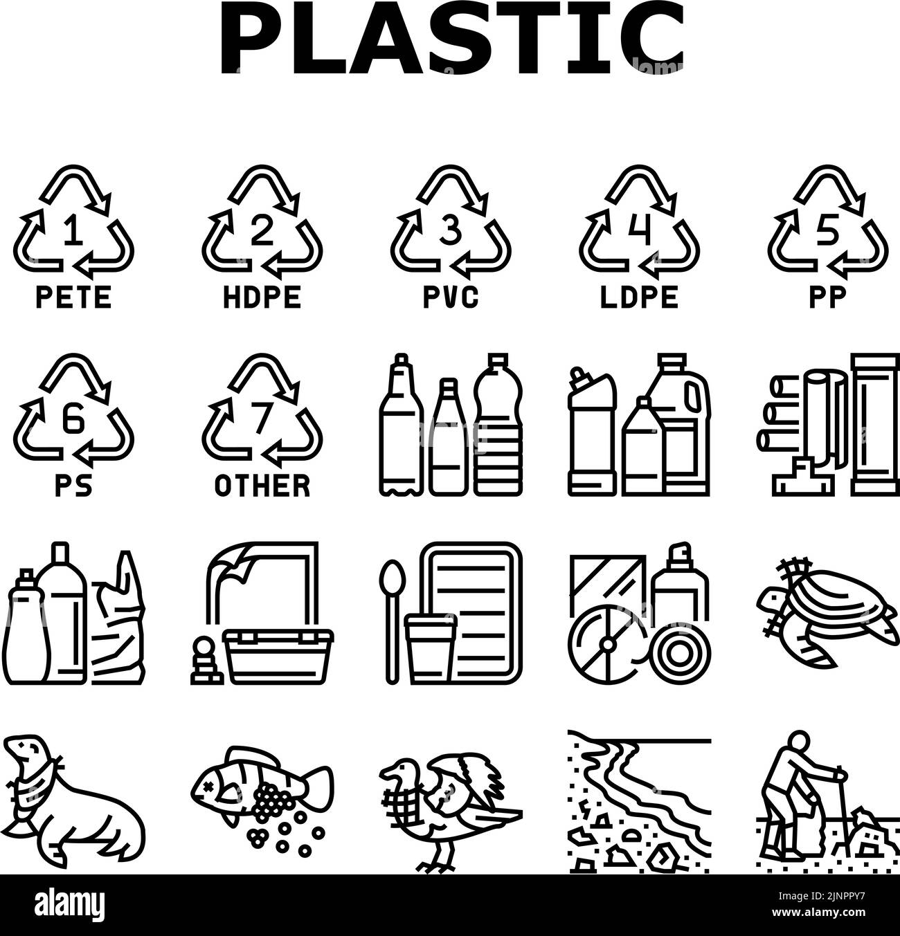 Plastic Waste Nature Environment Icons Set Vector Stock Vector Image ...