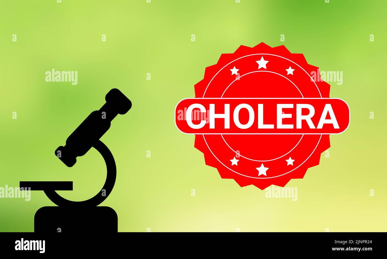 cholera reasearch illustration on green blur background with cholera ...