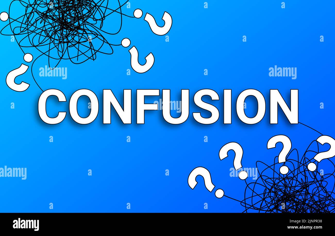 confusion world on yellow gradient colour with question icon and random ...