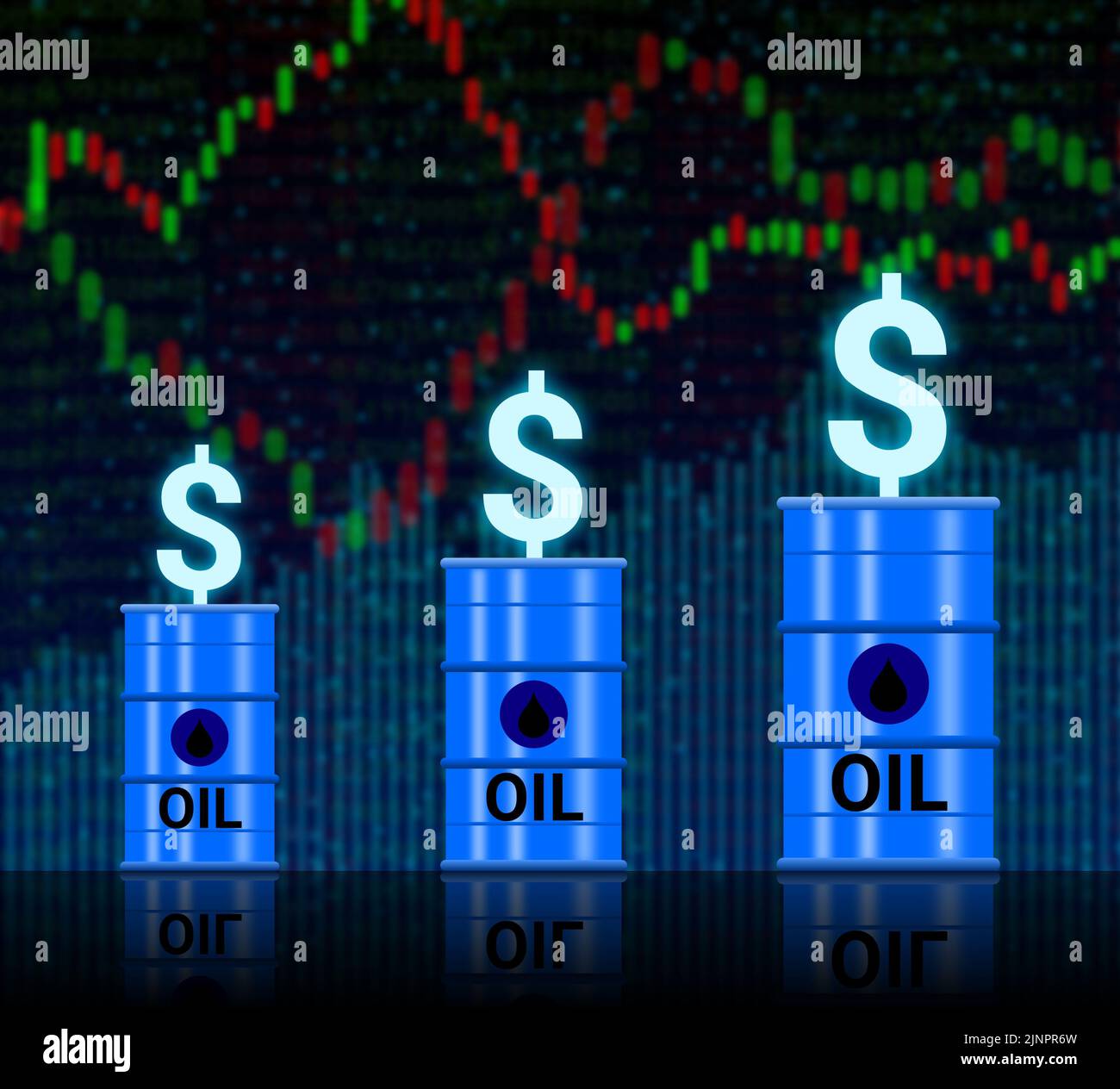 increasing oil price daily with bright dollar symbol and up down graphs ...