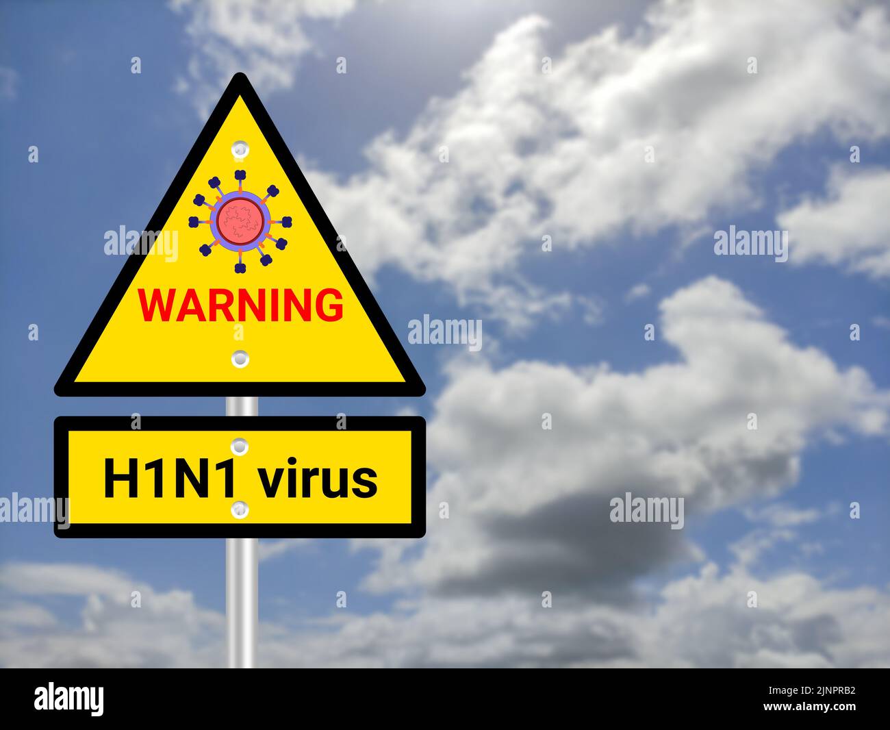 H1N1 warning sign board on blur sky background. health care awareness ...