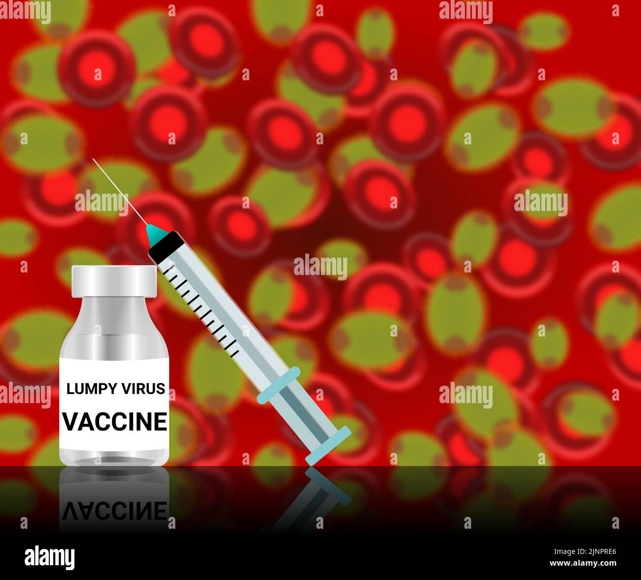 lumpy virus vaccine on blur background and surface reflection. medical ...