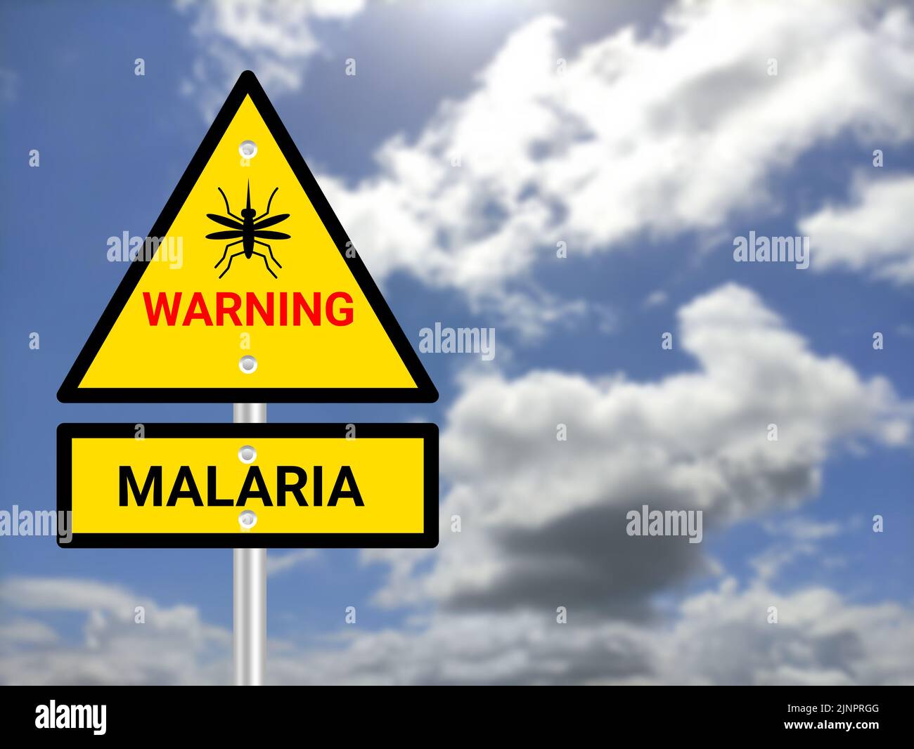 malaria warning sign board on blur sky background. health care ...