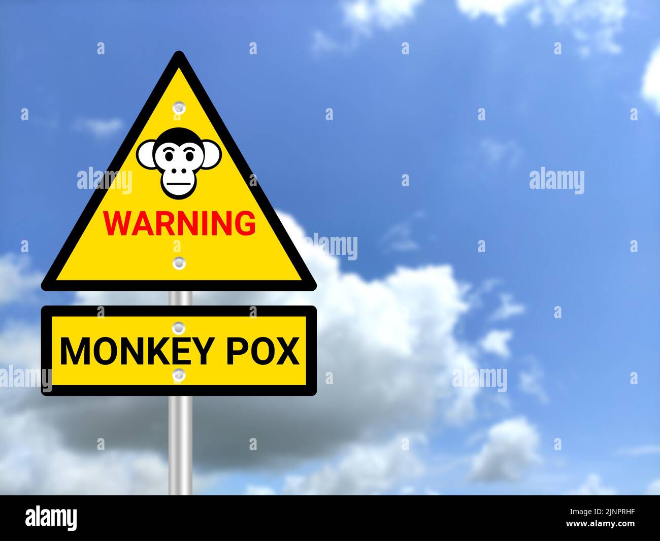 monkey pox warning sign board on blur sky background. health care ...