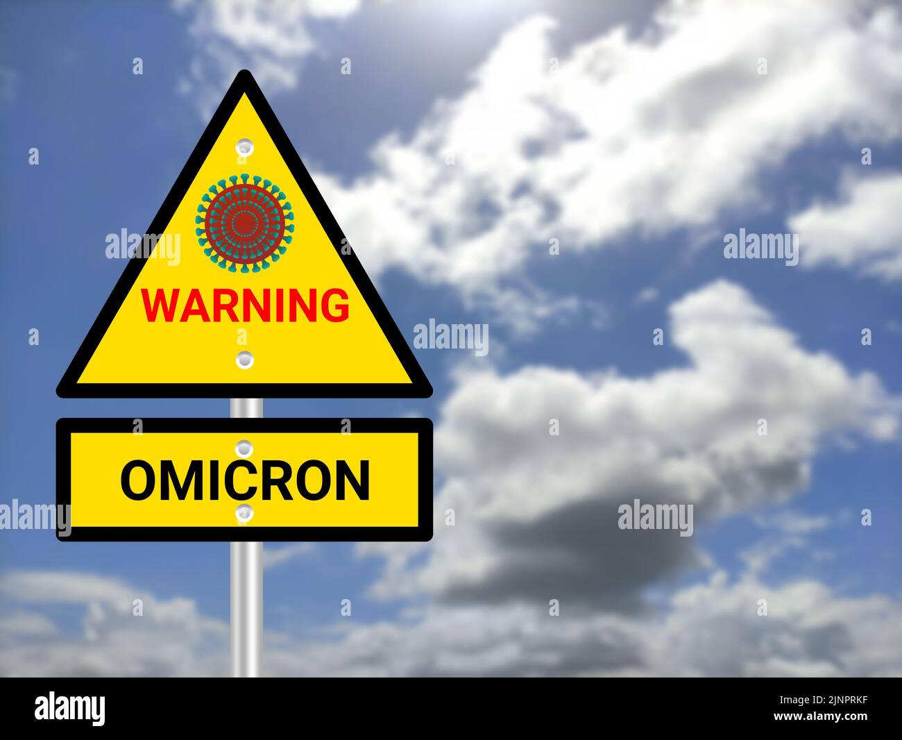 omicron warning sign board on blur sky background. health care ...