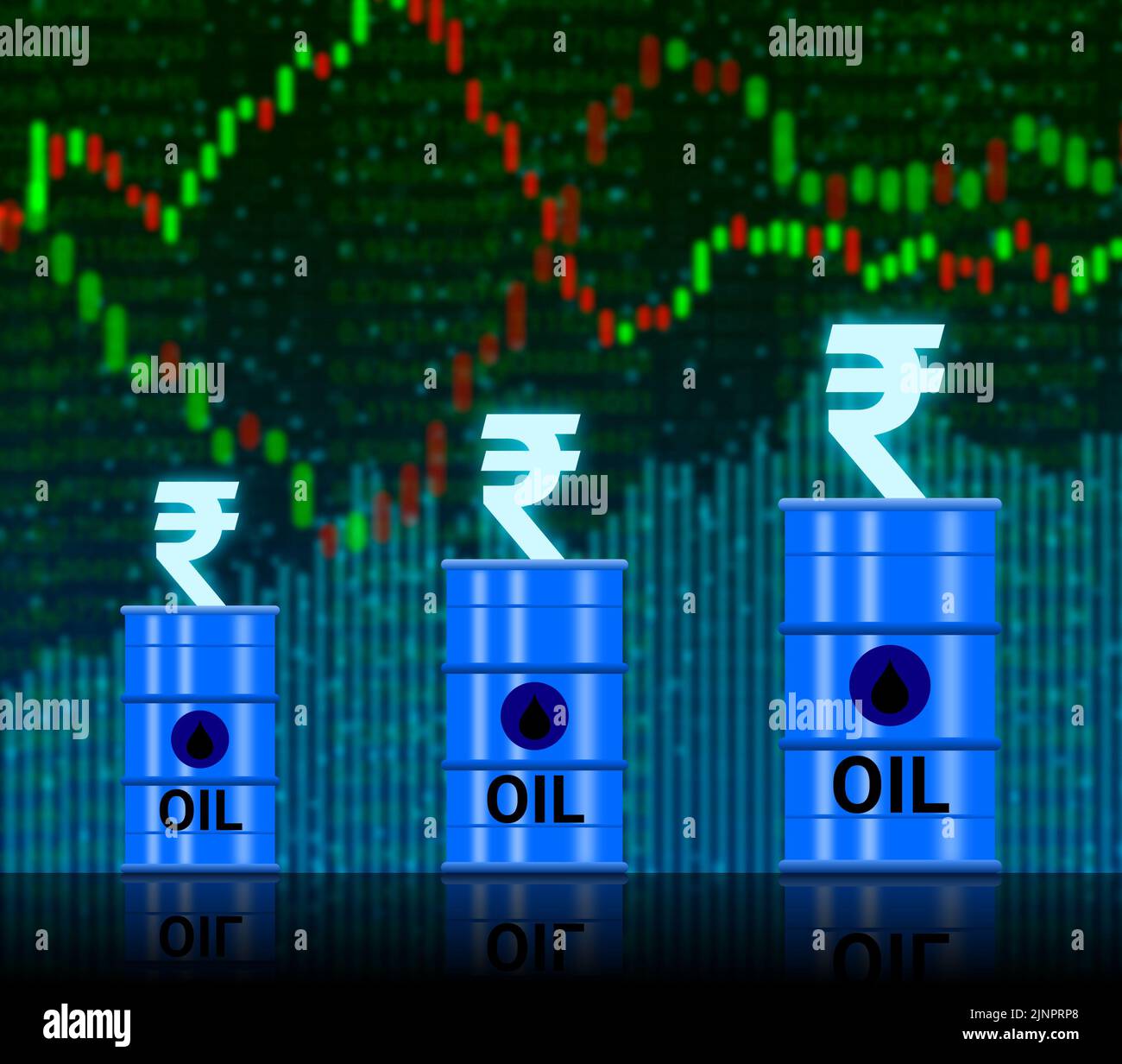 increasing oil price daily with bright rupee symbol and up down graphs ...