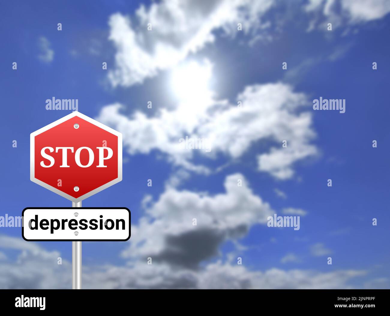 Stop depression sigh board on blur sky background. stress, depression ...