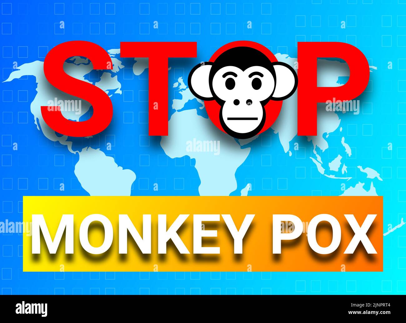 stop monkey pox illustration image on world map and blue gadiant colour ...