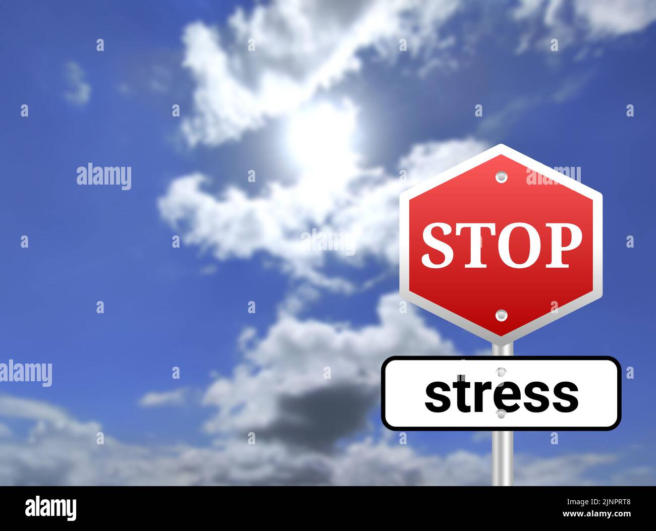 Stop stress sigh board on blur sky background. stress, depression, work ...