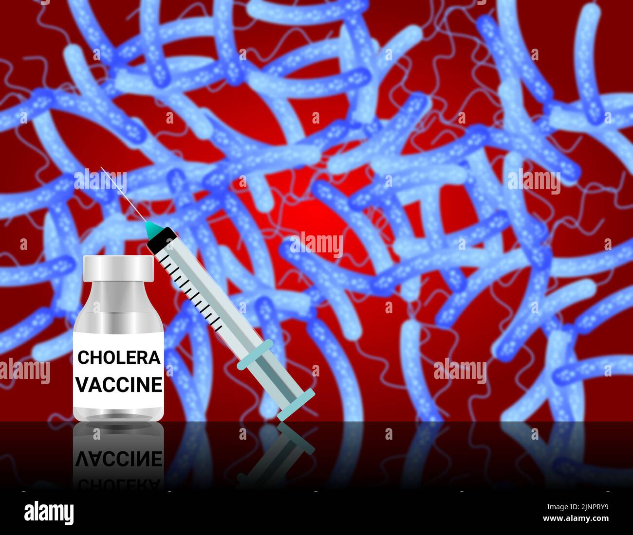 cholera virus vaccine on blur background and surface reflection ...