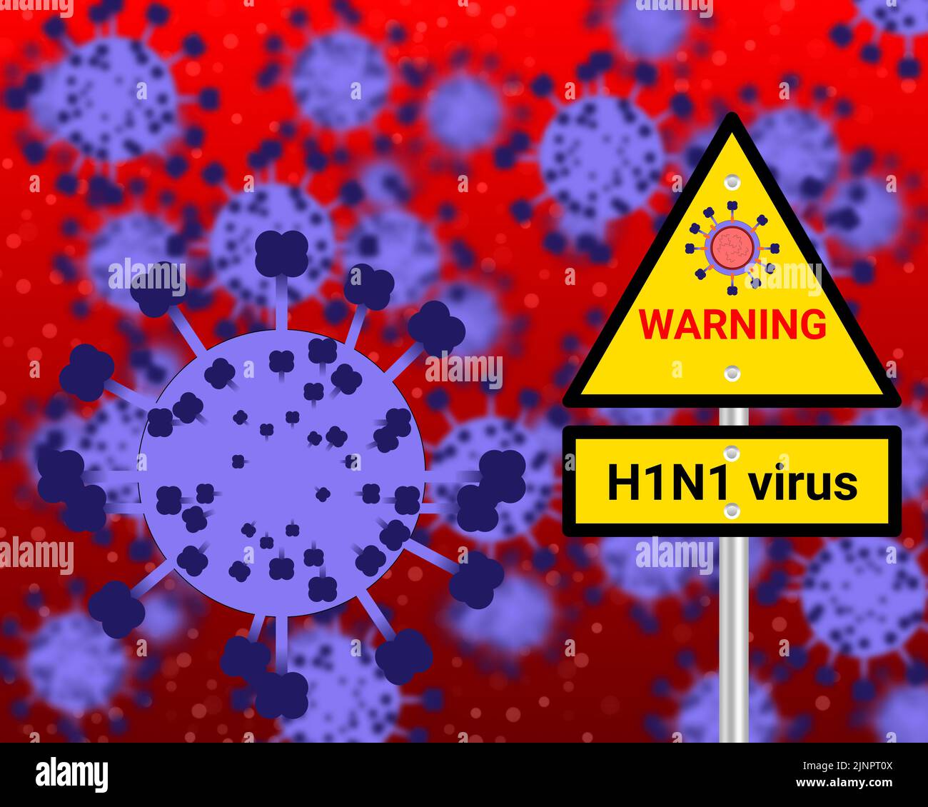 H1N1 warning board on blur virus background. H1N1 viral infection ...